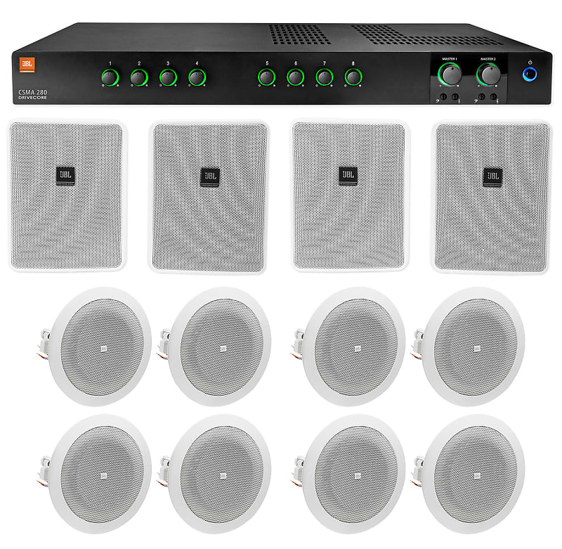 JBL CSMA280 Commercial Amplifier+(4) 6.5" White Wall+(8) 4" | Reverb