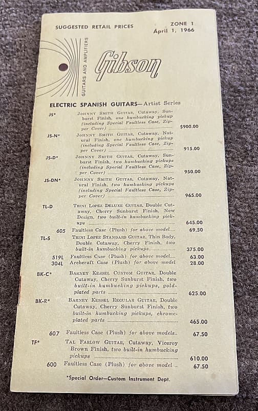 Gibson Price list 1966 Green | Reverb