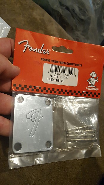 Fender F Neckplate Neck Plate And Screws 4 Hole Chrome | Reverb