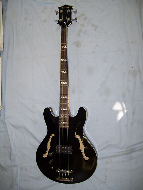 Left handed bass guitar, semi hollow body, Black | Reverb