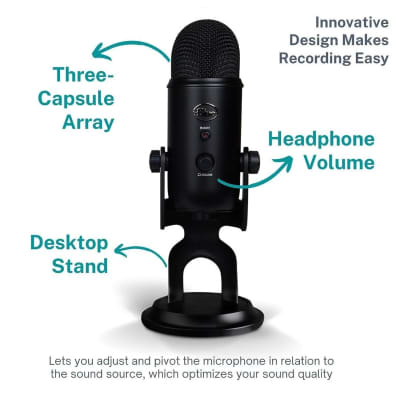 Blue Yeti Microphone (Blackout) with Knox Boom Arm Stand, Pop | Reverb