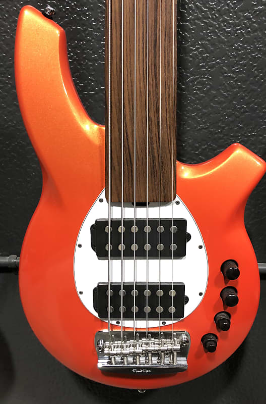 Music Man Bongo Orange pearl fretless 6 string | Reverb