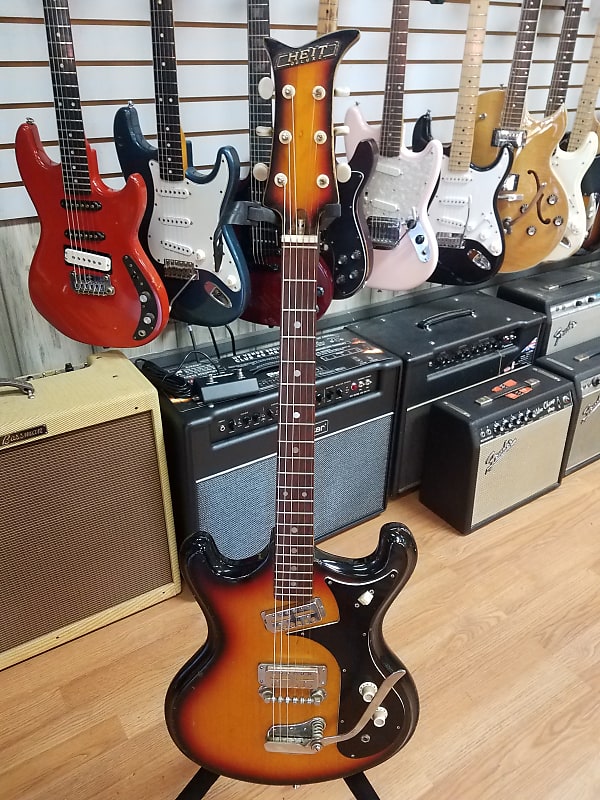 Heit Teisco Mosrite ish solid body electric guitar gold foil | Reverb