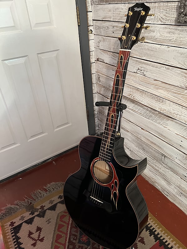 Taylor Hot Rod 2003 - Black with Flames & Inlaid Neck | Reverb