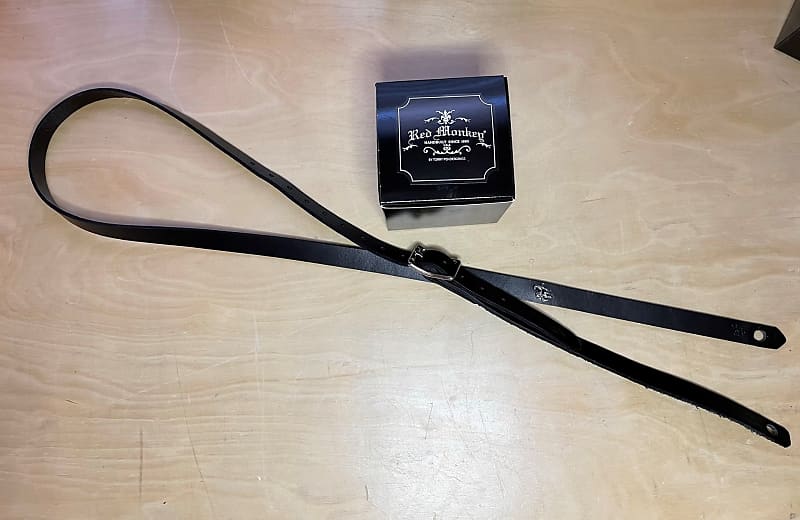 Red Monkey Designs Slasher Black Leather Guitar Strap Extra | Reverb