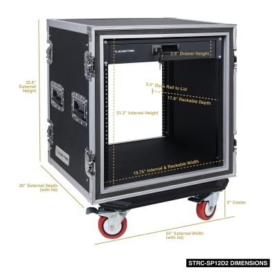 STRC-SP12D2 | Shock Mount 12U ATA Rack Case with 2U Drawer, | Reverb