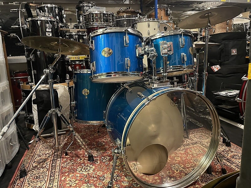 Stagg Full Acoustic Drum Kit, Cymbals, Hardware, Cases Blue | Reverb