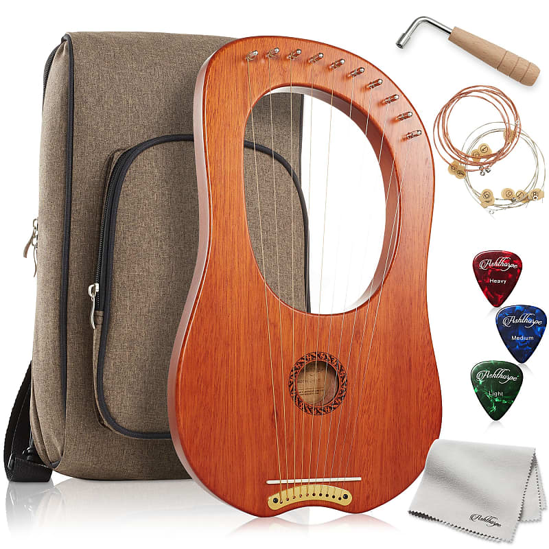 Mahogany Lyre Harp with Padded Gig Bag and Accessories | Reverb