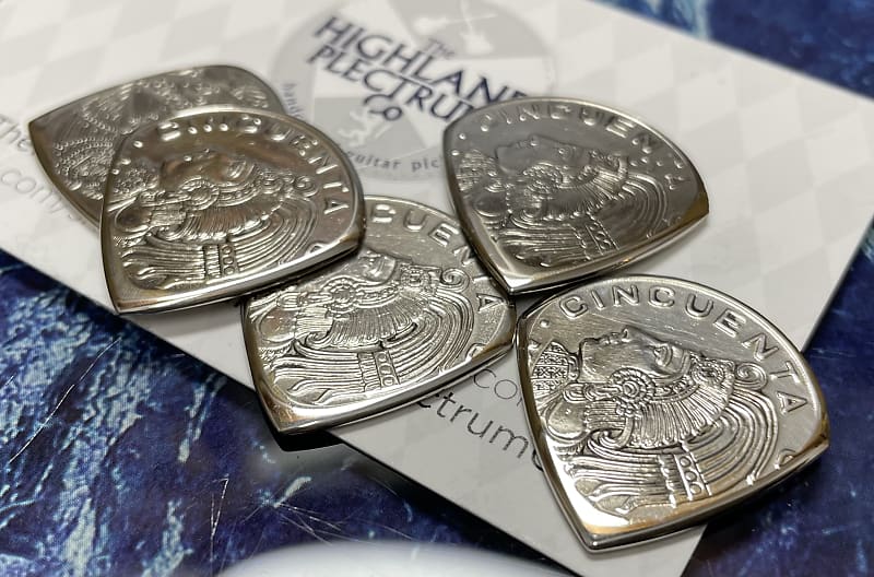 The Highland Plectrum Co. One Mexican Five Peso Coin Pick / | Reverb