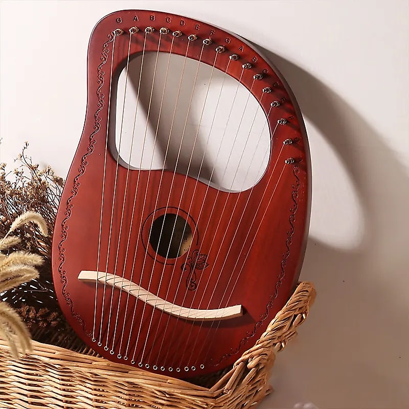 Solid wood veneer portable lyre -16 string coffee butterfly | Reverb