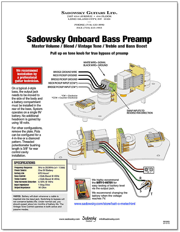 Sadowsky Onboard Preamp (prewired) | Reverb Sadowsky Onboard Preamp (prewired) | Reverb
