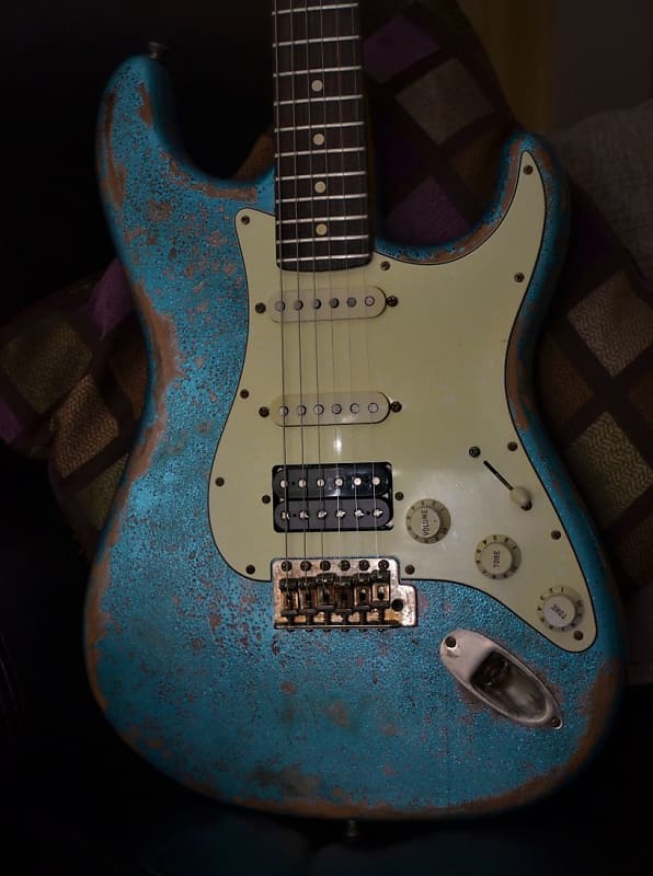 American Fender Stratocaster Heavy Relic Blue Sparkle-HSS | Reverb