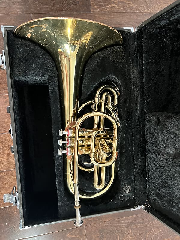 Bach brand Mellophone, with case and mouthpiece, Gold. Made | Reverb