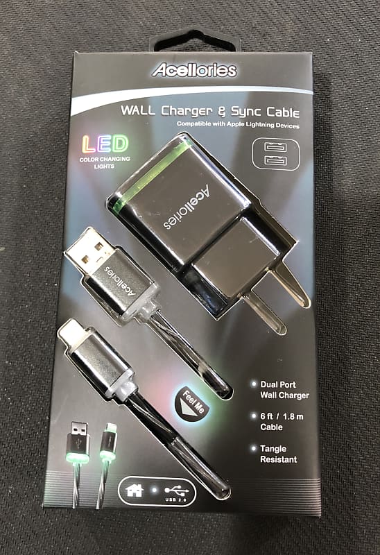 Acellories LED Wall charger & 6ft sync cable Black compatible | Reverb
