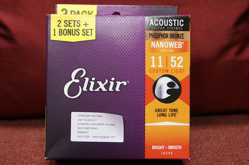 Elixir E16544 Nanoweb coated phosphor bronze 11-52 acoustic | Reverb