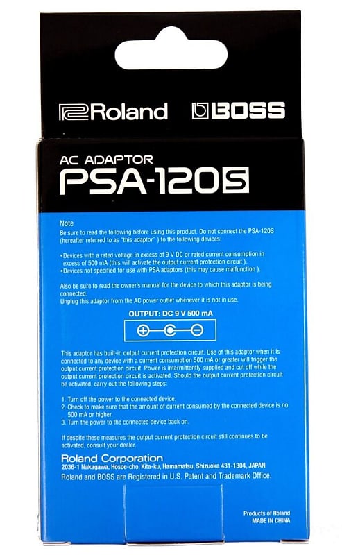 Roland® Boss® PSA-120S Adapter Power Supply 9.6V DC 500mA | Reverb