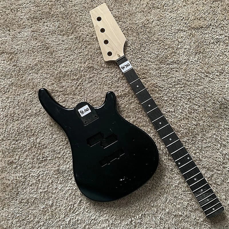 Glossy Black 4 String Bass Body with Maple Wood Neck, | Reverb