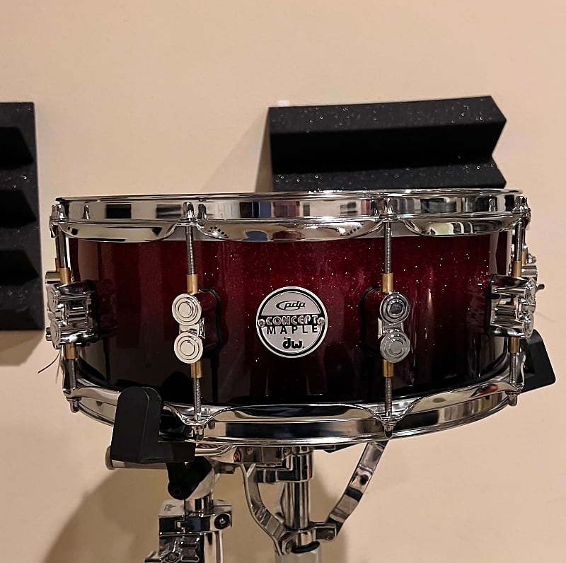 PDP Concept Maple 14x5.5 Snare Red to Black Sparkle Fade | Reverb
