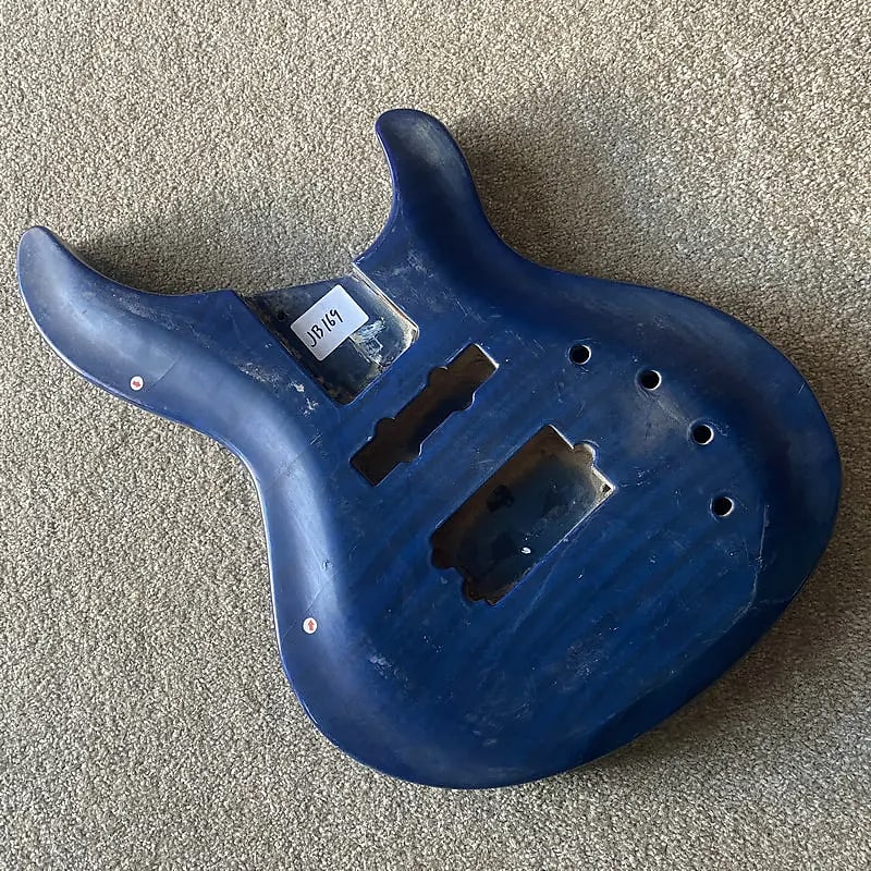 Blue Electric Bass Guitar Body with Tiger Maple Top | Reverb Canada