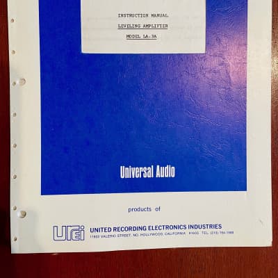 Urei Vintage LA3A Original Owners Manual 1970s | Reverb