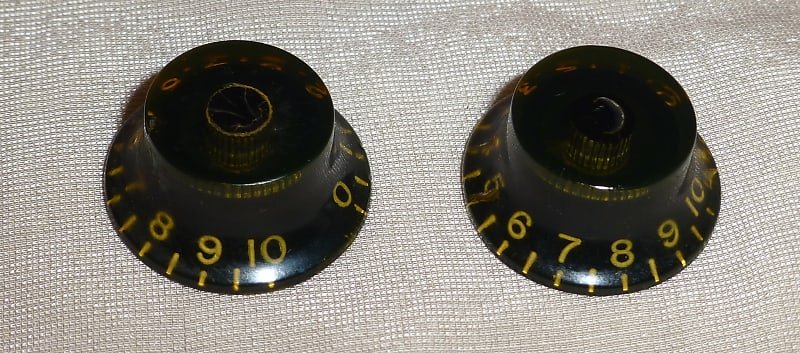 Vintage Gibson 1950's Black Top Hat / Bonnet Knobs Set Pair | Reverb