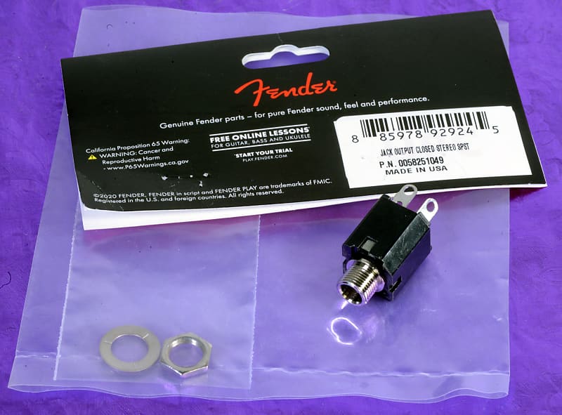 Fender 1/4" Closed Stereo Guitar Output Jack, SPST, | Reverb