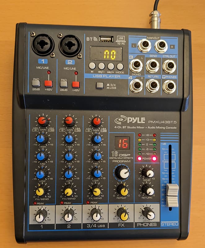 Pyle Pro PMXU43BT - 4 Channel Mixer with BT & FX | Reverb