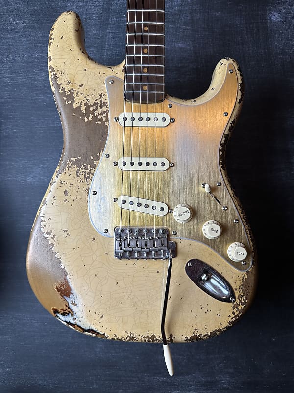 Partscaster Strat - Heavy Relic Dirty White over Sunburst : | Reverb