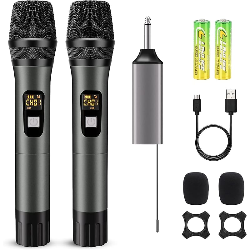Wireless Microphone, Handheld UHF Dual Metal Cordless Dynamic | Reverb