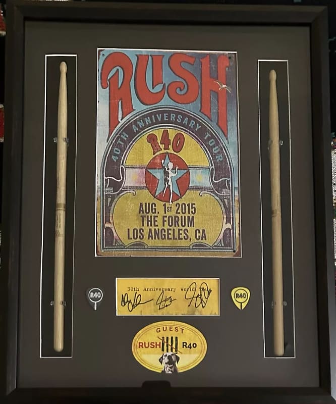 Rush R40 Tour Played Drumstick Display Signed By Lee Lifeson | Reverb