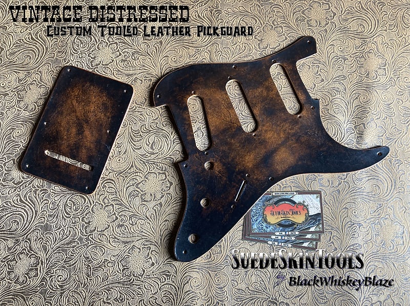 Custom Tooled Leather Alt. Distressed Brown Pickguard | Reverb
