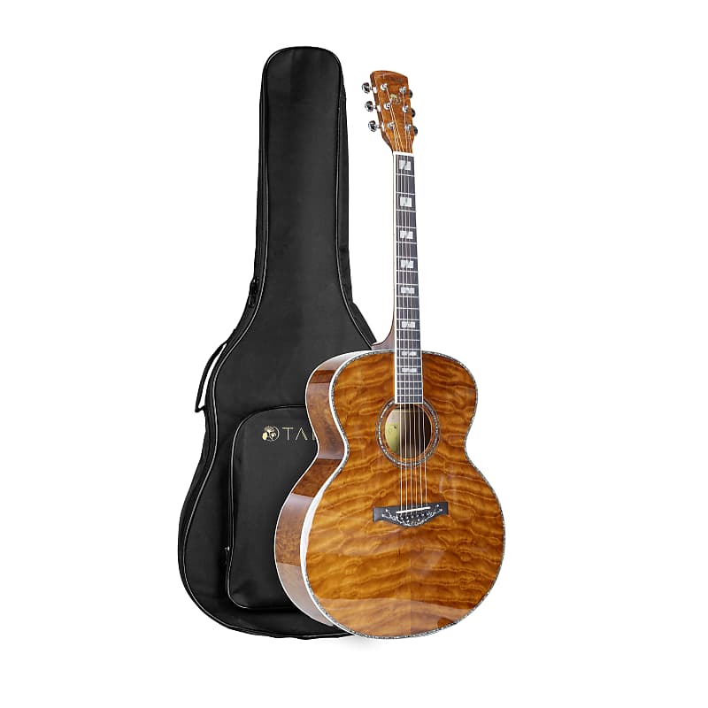TARIO Antique Jumbo Body Acoustic Guitar Quilted Maple body | Reverb