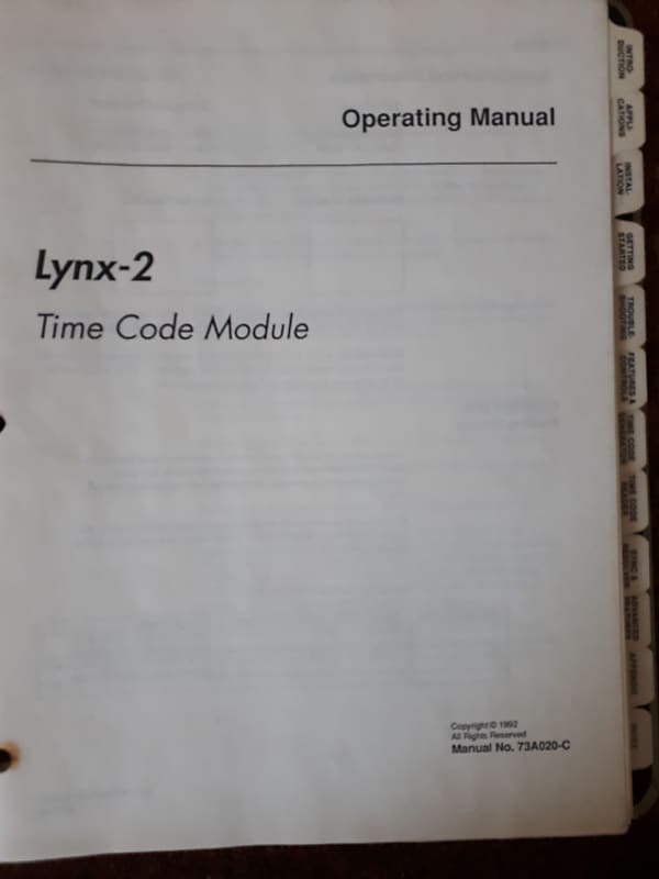 Lynx Operating Manual for Lynx-2 Time Code Module 1992 | Reverb