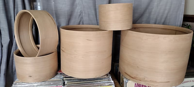 Solid 1 ply steam bent No kill cherry bare raw drum set | Reverb