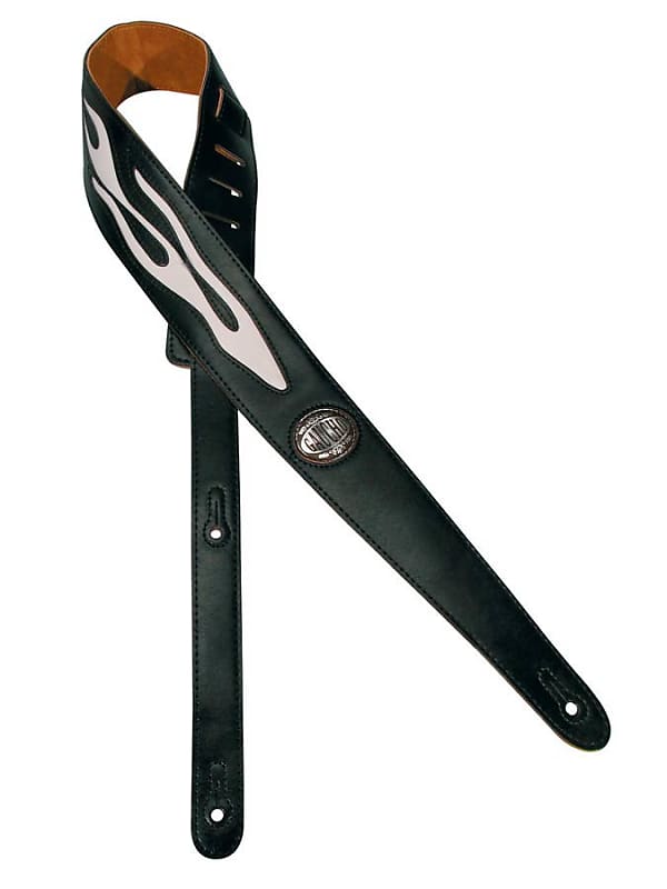 Silhouet Series Guitar strap, black, white flame design | Reverb UK