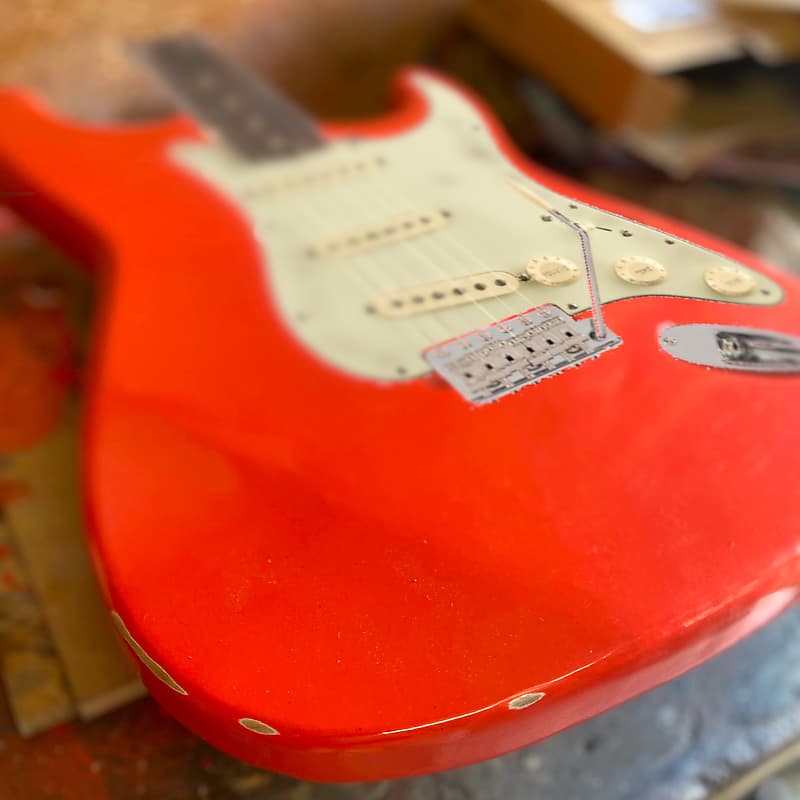 Stratocaster Body, Nitro paint, Fiesta red, light relic, 100% | Reverb