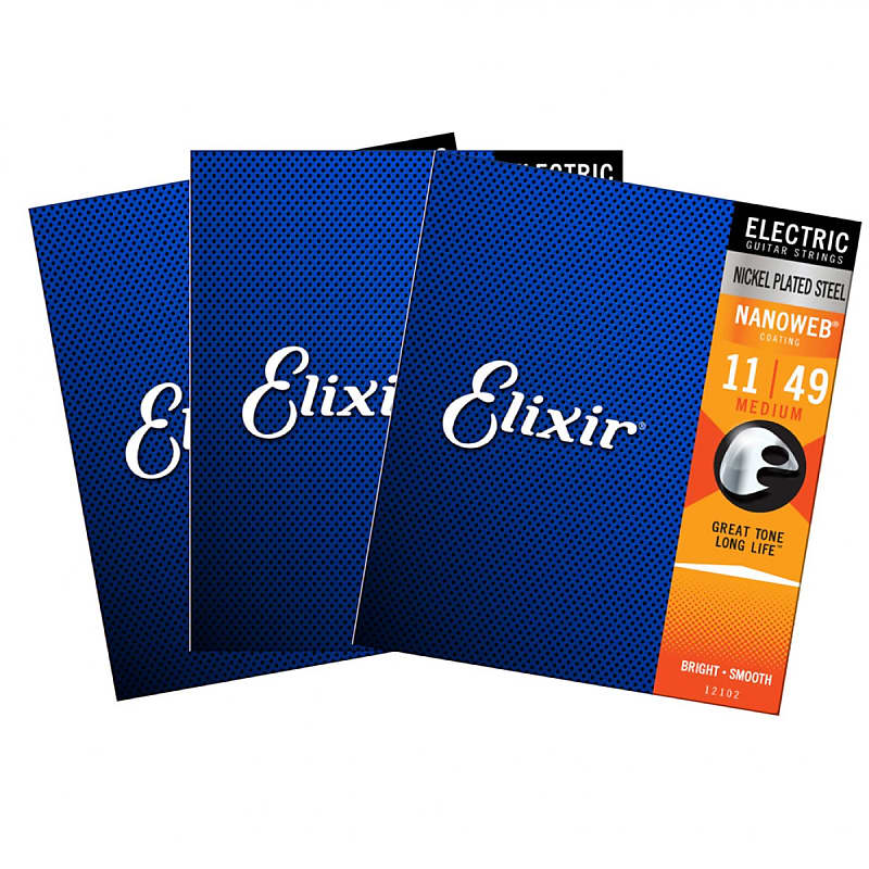 Elixir 12102 Nanoweb Electric Guitar Strings 11-49 Medium | Reverb