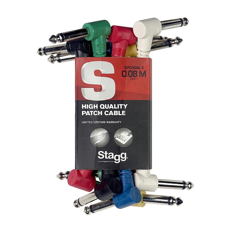 Stagg 4" Mono Patch Cables, Right Angle Ends, 6 Pack | Reverb