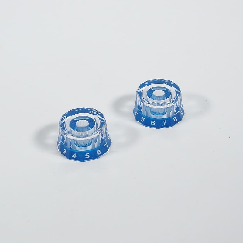 Set of 2 Lampshade Style Electric Guitar Knobs, Clear w/Blue | Reverb