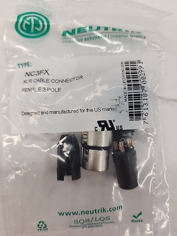 Neutrik NC3FX 3-Pin XLR Female Cable Connector - Sealed Bag | Reverb