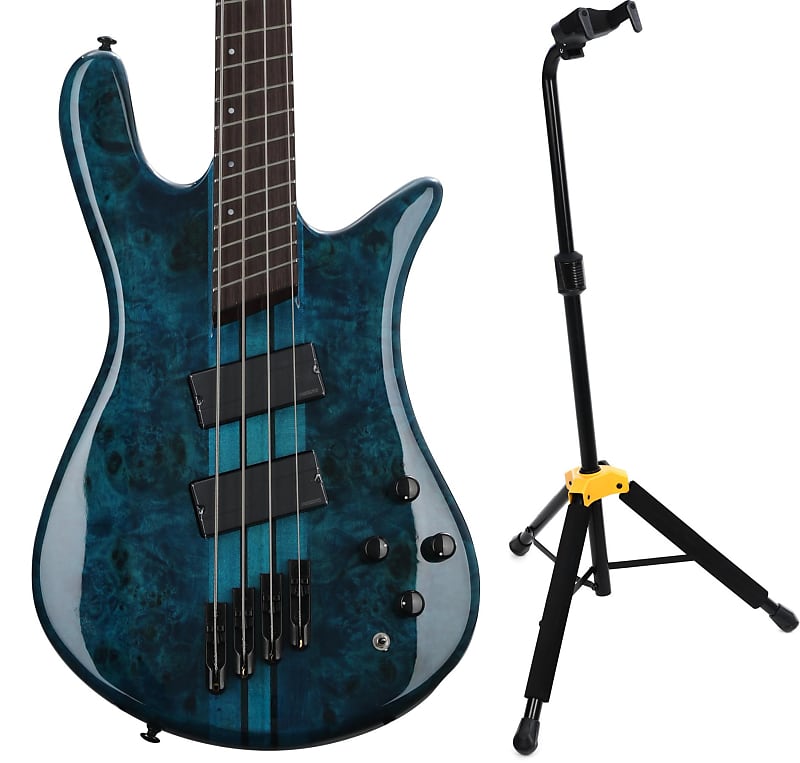 Spector NS Dimension 4 Bass Guitar - Black and Blue Gloss | Reverb