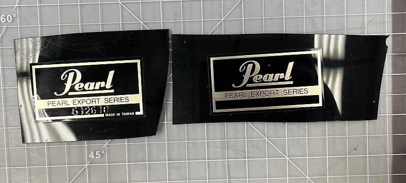 Pearl Export Series 80's - Black & Gold Drum Badges Still | Reverb