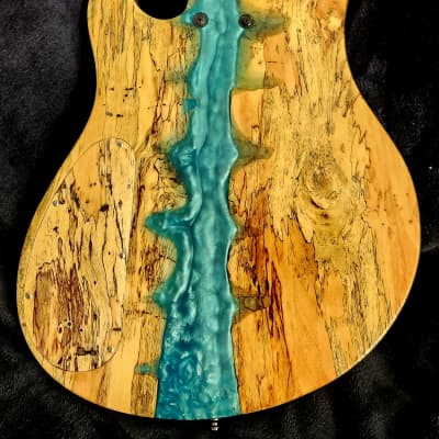 SJ Custom Guitars 5 string bass ,Spalted Mandarin / Epoxy, | Reverb