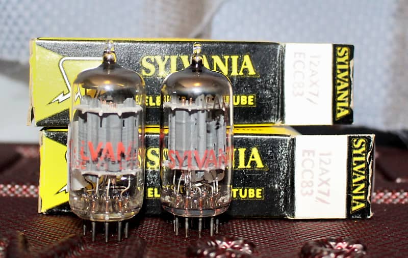SYLVANIA 12AX7 E83CC TIGHT MATCH PAIR LONG PLATE HALO GETTER | Reverb