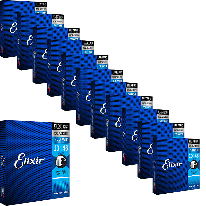 12 Sets of Elixir 12050 POLYWEB Light Electric Guitar Strings | Reverb