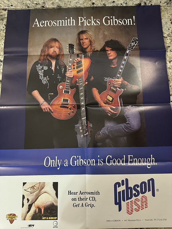 Gibson Les Paul Poster Brochure 1993 Aerosmith Joe Perry | Reverb