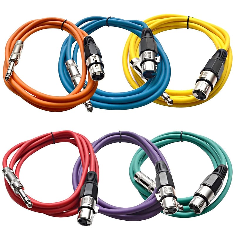 6 Pack Of Muliple Colored 6' Xlr Female To 1/4" Trs Patch | Reverb