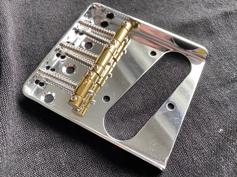 Telecaster bridge chrome with top loader option and brass | Reverb