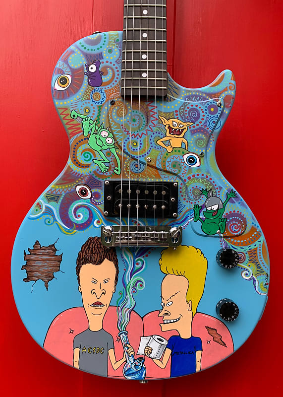 Custom Hand Painted Beavis & Butthead Guitar Epiphone Junior | Reverb