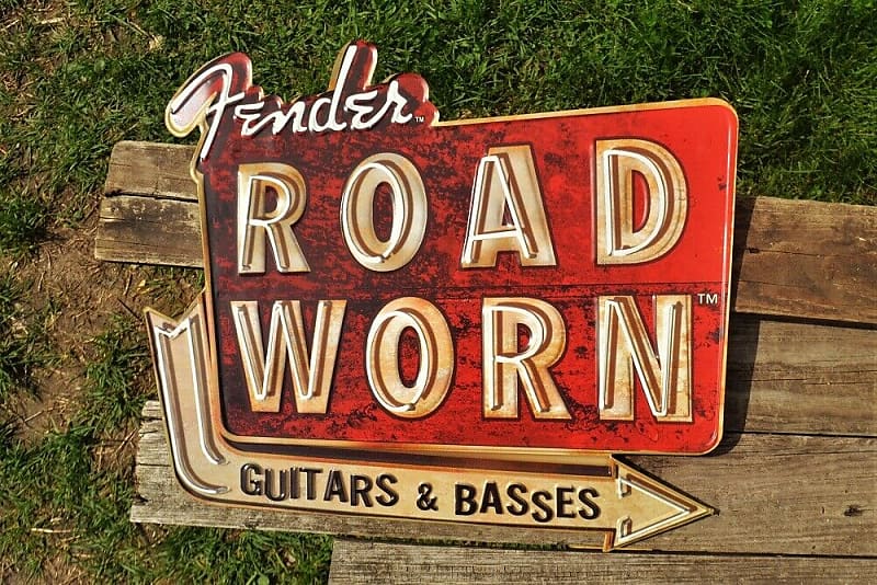 Fender Road Worn Embossed Tin Metal Sign - Guitars & Basses - | Reverb